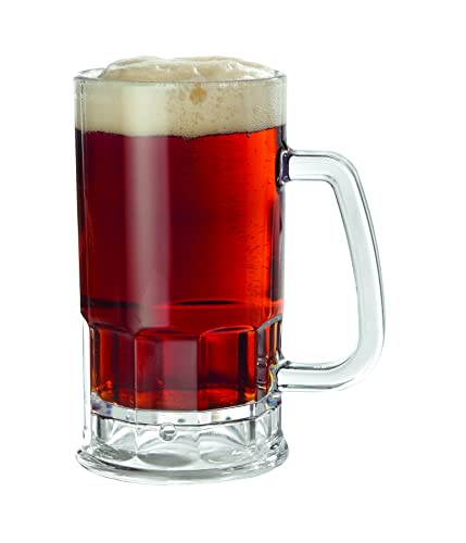 G.E.T. 00085-1-SAN-CL Shatter-Resistant Plastic Beer Mug / Stein, 20 Ounce, BPA Free (Set of 12)