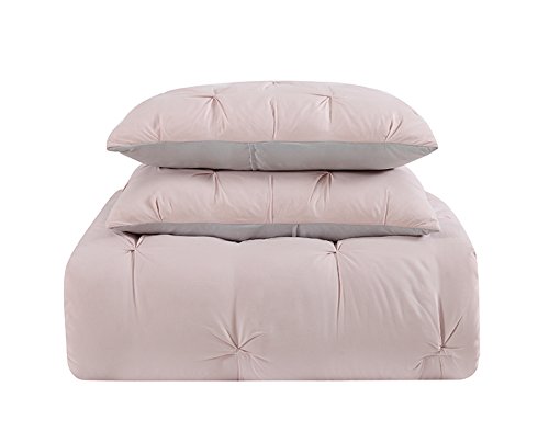 My World Twin XL Pleated 2-Piece Duvet Set, Blush/Silver Grey