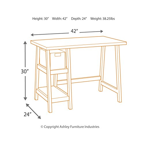 Signature Design by Ashley Mirimyn Farmhouse Home Office Small Desk with Basket, Antique White
