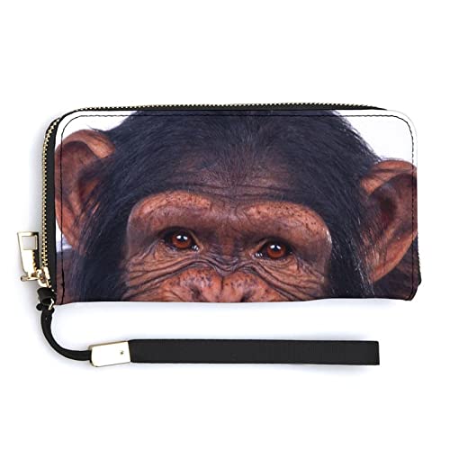 FunnyStar Big Monkey Orangotan Face Women's Long RFID Hand Wallet Wristlet Clutch Purse PU Leather Handbag with Wrist Strap