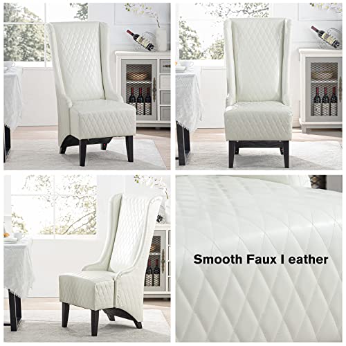 ME2 22" W Luxury Leather Chair for Dining Room High Back Accent Chair for Living Room, Solid Wood Frame Side Chair with Wood Legs Dining Chair for Restaurant/Dining Room, White