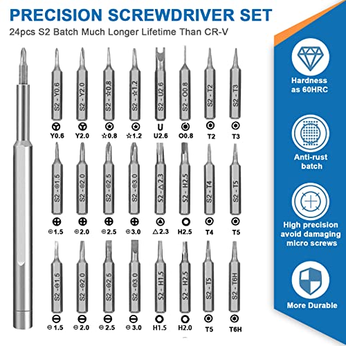 Fertoriy 24 in 1 Premium Precision Screwdriver Set, Sturdy Small Screwdriver Set with Phillips Head & Flathead, Magnetic Mini Screwdrivers Kit for Fixing Electronics, PC and Eyeglass Repairing