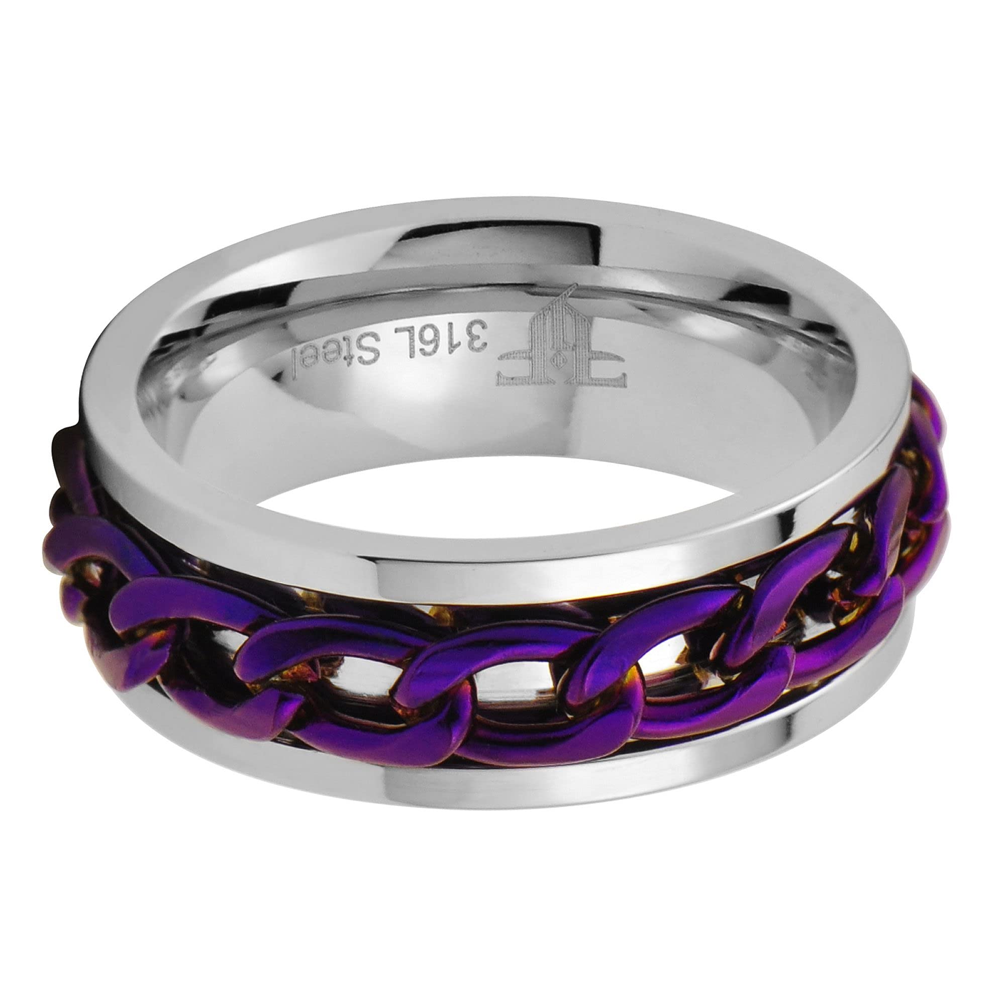 Fantasy Forge Jewelry Purple Chain Spinner Ring Womens Mens Stainless Steel Meditation Anti Anxiety Band Sizes 5-17 (14)