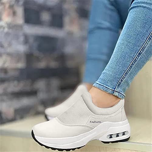 FASDNENDYS Flying Women's Shoes Single Breathable Fashion Thicksoled Knitted Women's Shoes Walking White