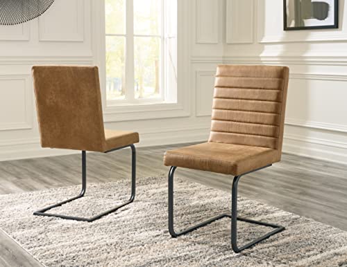 Signature Design by Ashley Strumford Modern Faux Leather Dining Upholstered Side Chair, Set of 2, Light Brown & Black