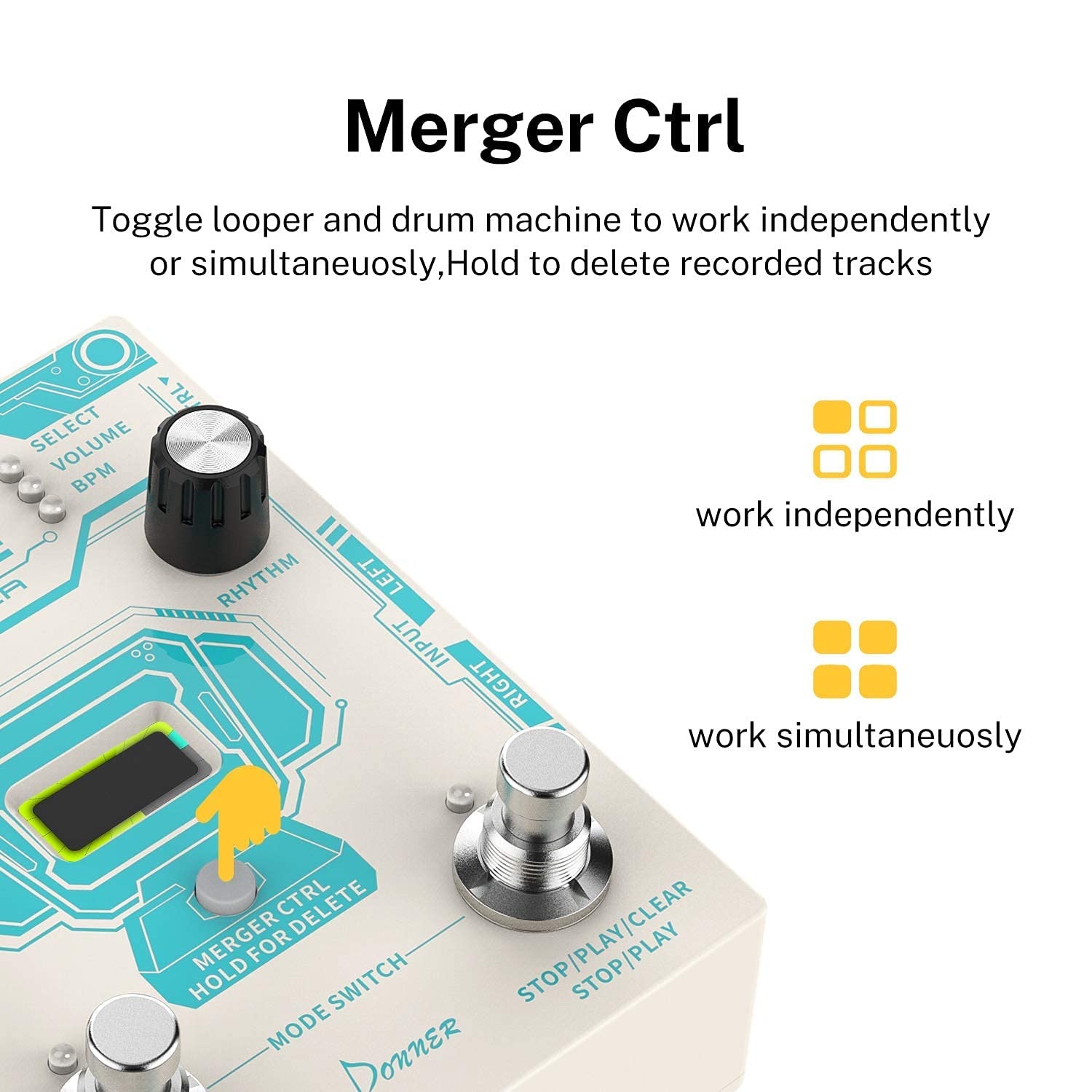 Donner Circle Looper Pedal & DPA-100 Guitar Pedal Power Supply Adapter 9V DC 1A Tip Negative 5 Way Daisy Chain Cables for Effect Pedal