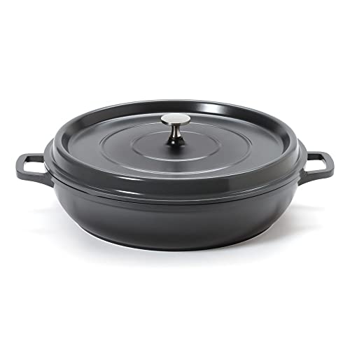 G.E.T. CA-015-GR/BK/CC Heiss® Energy-Efficient Cast Aluminum Dutch Oven, 8 Quart, Round, Gray