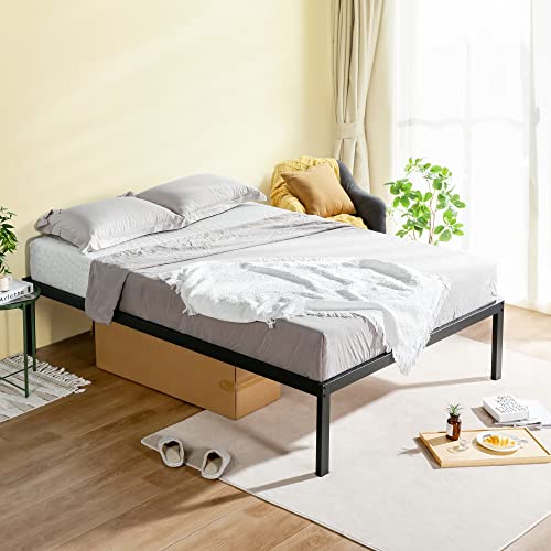 PrimaSleep 18 Inch Tall Metal Bed Frame/Dura Steel Slat/Anti-Slip Support/No Box Spring Needed, Queen, Black