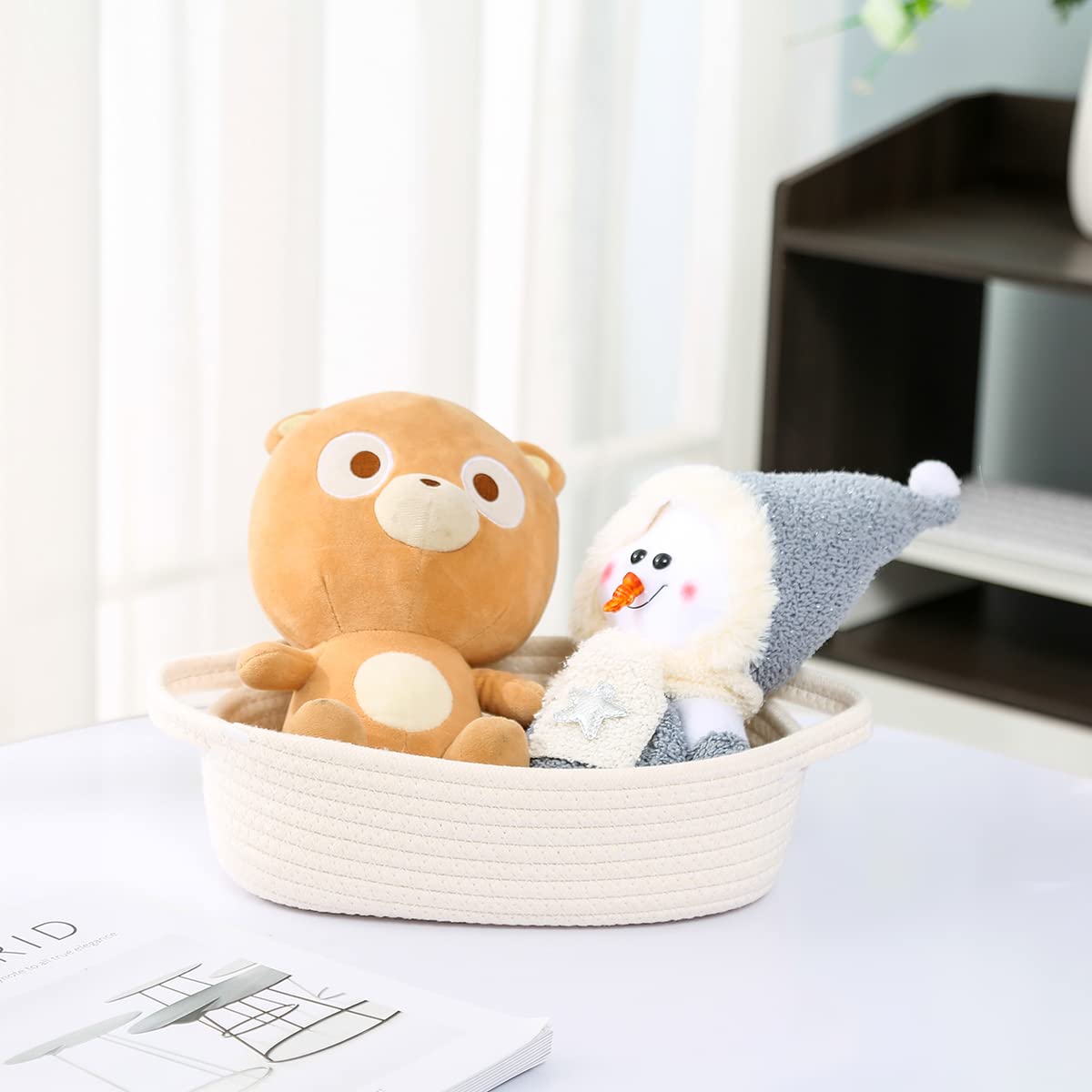 HNBQMX 5-Piece Rectangular Storage Basket Set-Natural Cotton Rope Woven Baskets for Organizing, Small Basket with Handles for Shelves, Dog Toy Baskets, Basket for Storage, Bathroom Storage Bin