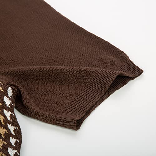 PJ PAUL JONES Retro Knitted Polo Shirt for Men 1950s Houndstooths Shirt Short Sleeve Button Down Knit Polos Knit Light Coffee S