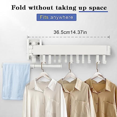 Smitenoon Clothes Drying Rack Wall Mounted Clothes Rack Collapsible Retractable Drying Hanging Racks Space Saver Balcony, Bedroom, Laundry Drying Rack, Bathroom Clothesline - Tri-Fold - White