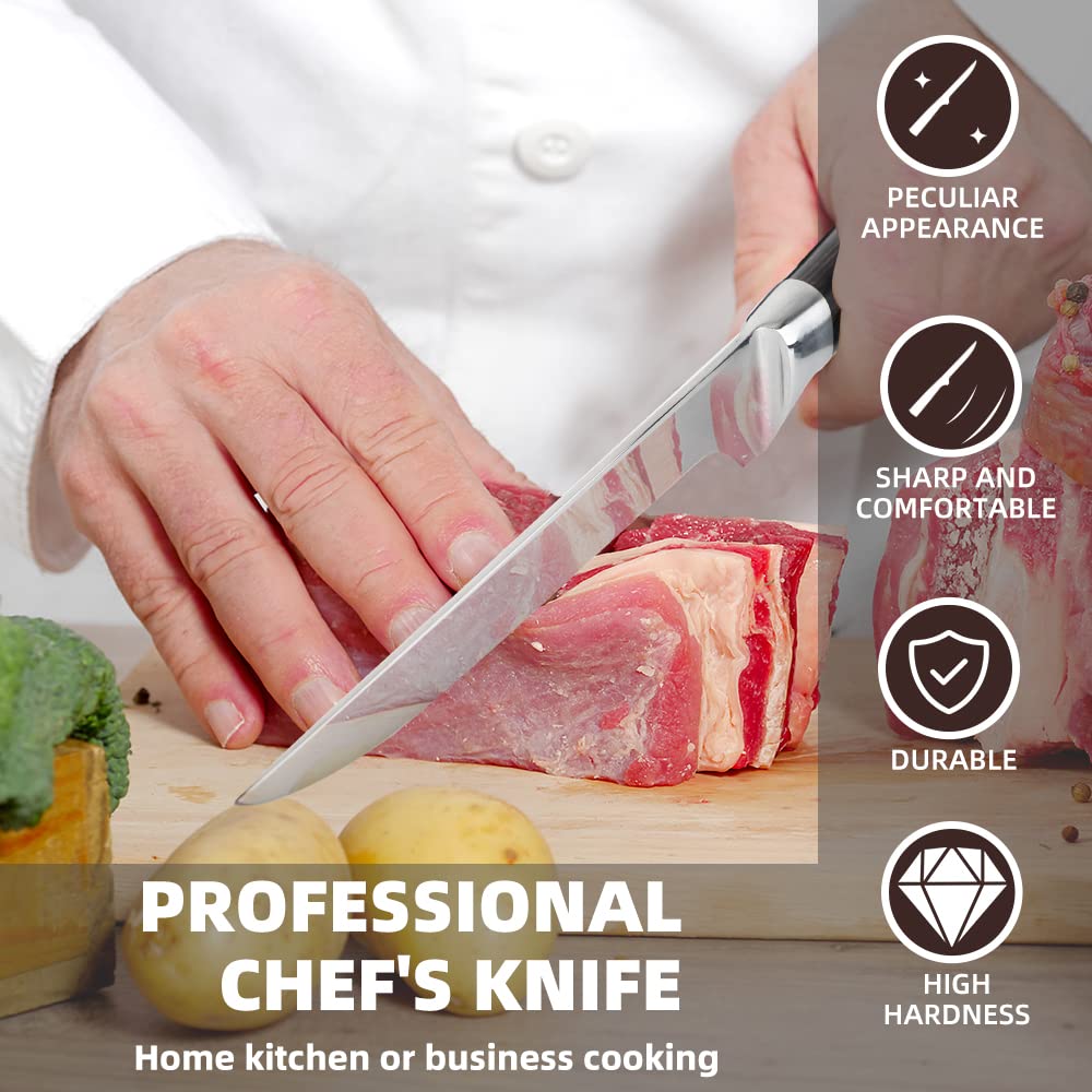 Fseoot Boning Knife Japanese High Carbon Stainless Steel Deboning Knife Professional Kitchen Chef Knife for Meat Fish Poultry Chicken with Ergonomic Handle (Brown)