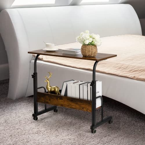 SIDUCAL Portable Laptop Desk, Mobile Laptop Cart Adjustable Height, Rolling Laptop Stand for Desk, Rolling Computer Cart with Wheels, Couch Desk Bed Desk for Laptop and Writing, 31.5'' Rustic Brown