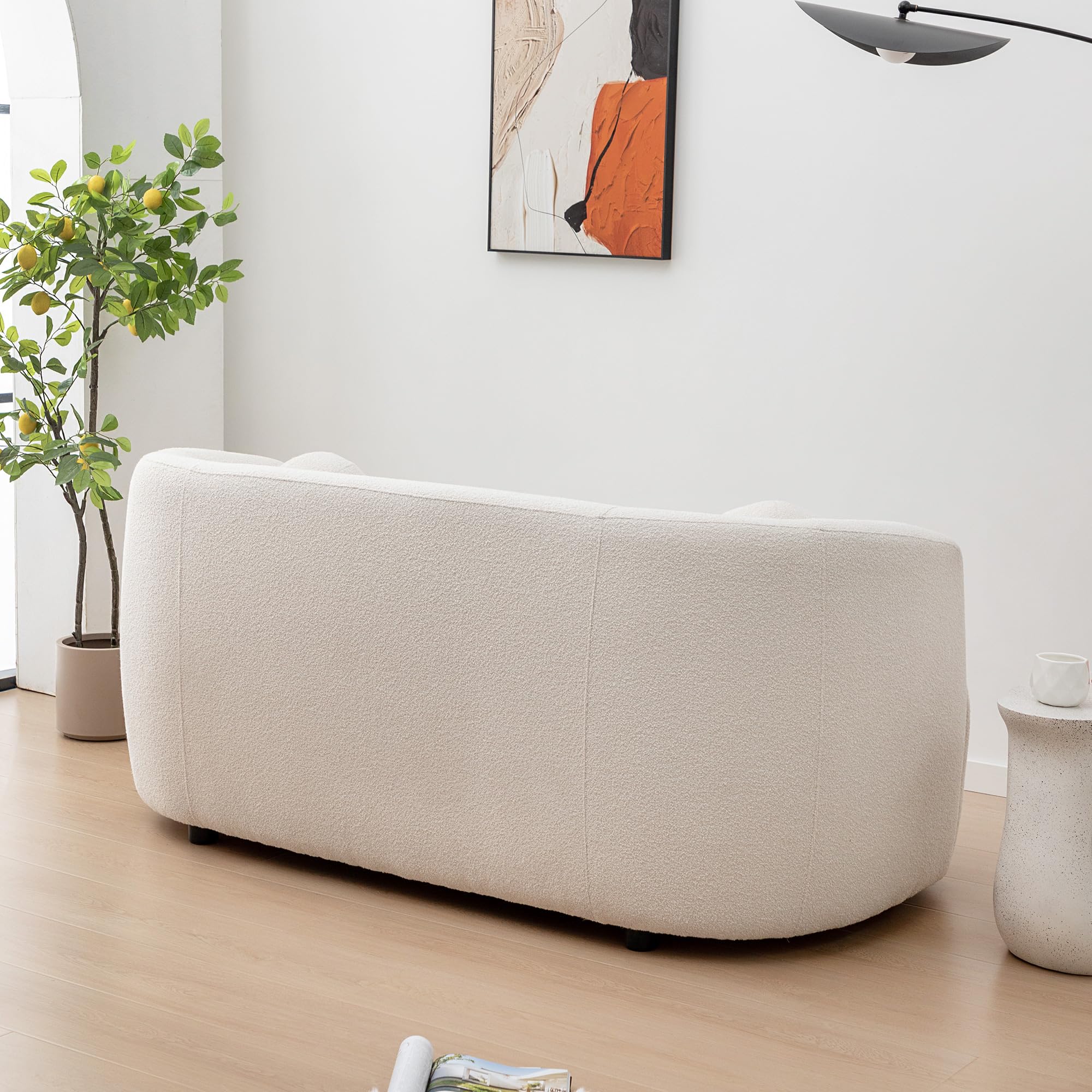 KINWELL 85-Inches Boucle Upholstered Sofa, 3 Deeper Seat loveseat Sherpa Couch with 5 Toss Pillows for Living Room, Beige