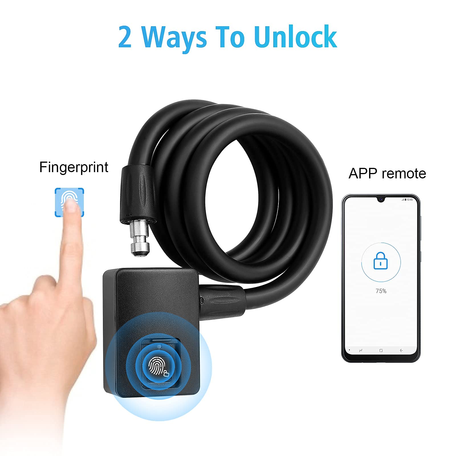 Fingerprint Bike Lock Cable and Waterproof Fingerprint Padlock Lock with APP Open, Remote, Unlock Record Heavy Duty Bicycle Lock for Outdoor Bicycle, Motorcycles, Scooters