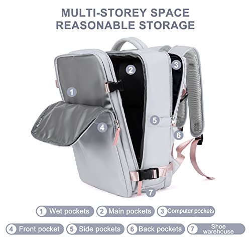 UPPACK Travel Backpack For Women Men Travel Bag Watreproof Hiking Backpack College Laptop Backpack for Traveling on Airplane Travel Essentials Carry on Backpack Flight Approved(Grey)
