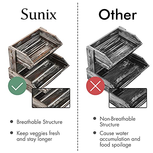 Rustic Fruit Basket Holder, 2 Tier Wood Fruit Stand with Chalkboards, Countertop Fruit and Vegetable Storage for Farmhouse Kitchen, Wooden Fruit Bowl for Vegetable Bread Snacks