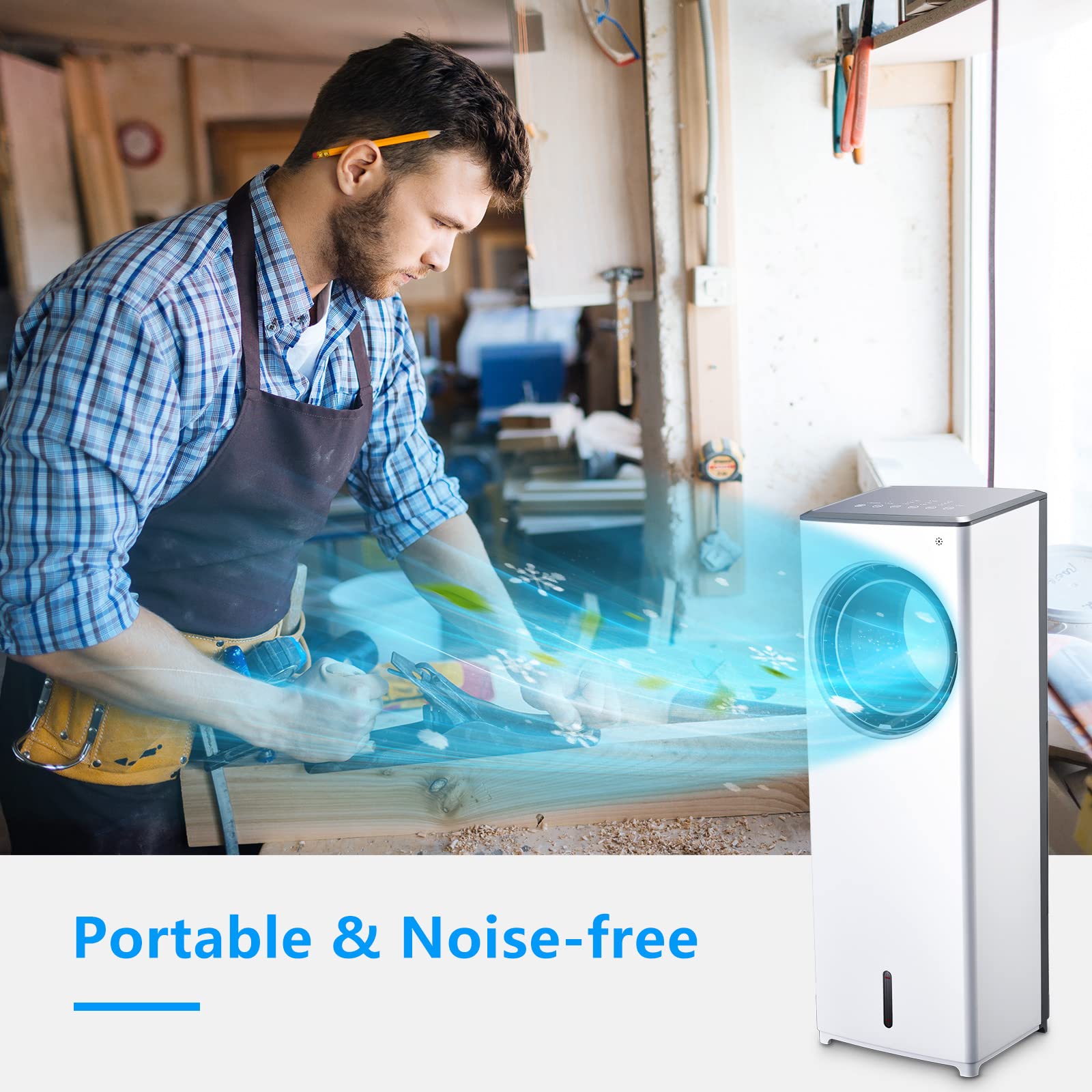 Evaporative Air Cooler-3-in-1 Portable Air-Cooling Fan, Instant Cool & Humidify with 3 Speeds, 8H Timer, 3 Modes, No Noise Tower Fan, No Dust, Bladeless Fan for Large Room Office (White)