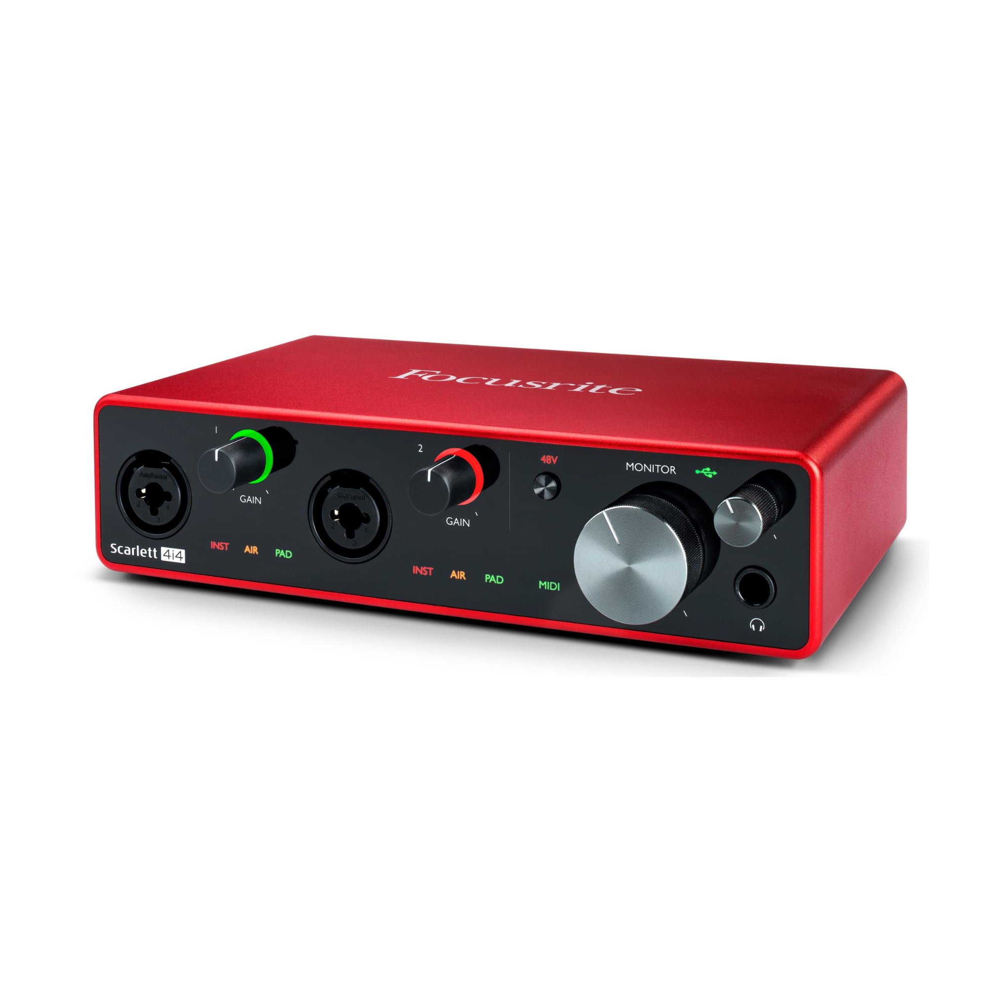 Focusrite Scarlett 4i4 3rd Gen 4x4 USB Audio Interface with Audio Technica ATH-M20x Studio Monitor Headphones Bundle (2 Items)
