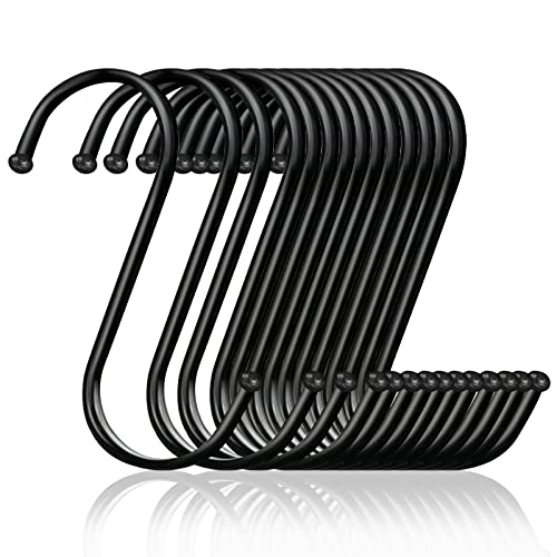 Lcsmaokin 30 Pack 4 Inch S Hooks for Hanging, Stainless Metal Steel Black S Shaped Hangers for Kitchen Utensils, Jeans, Plants, Pots, Pans, Cups, Towels - Black