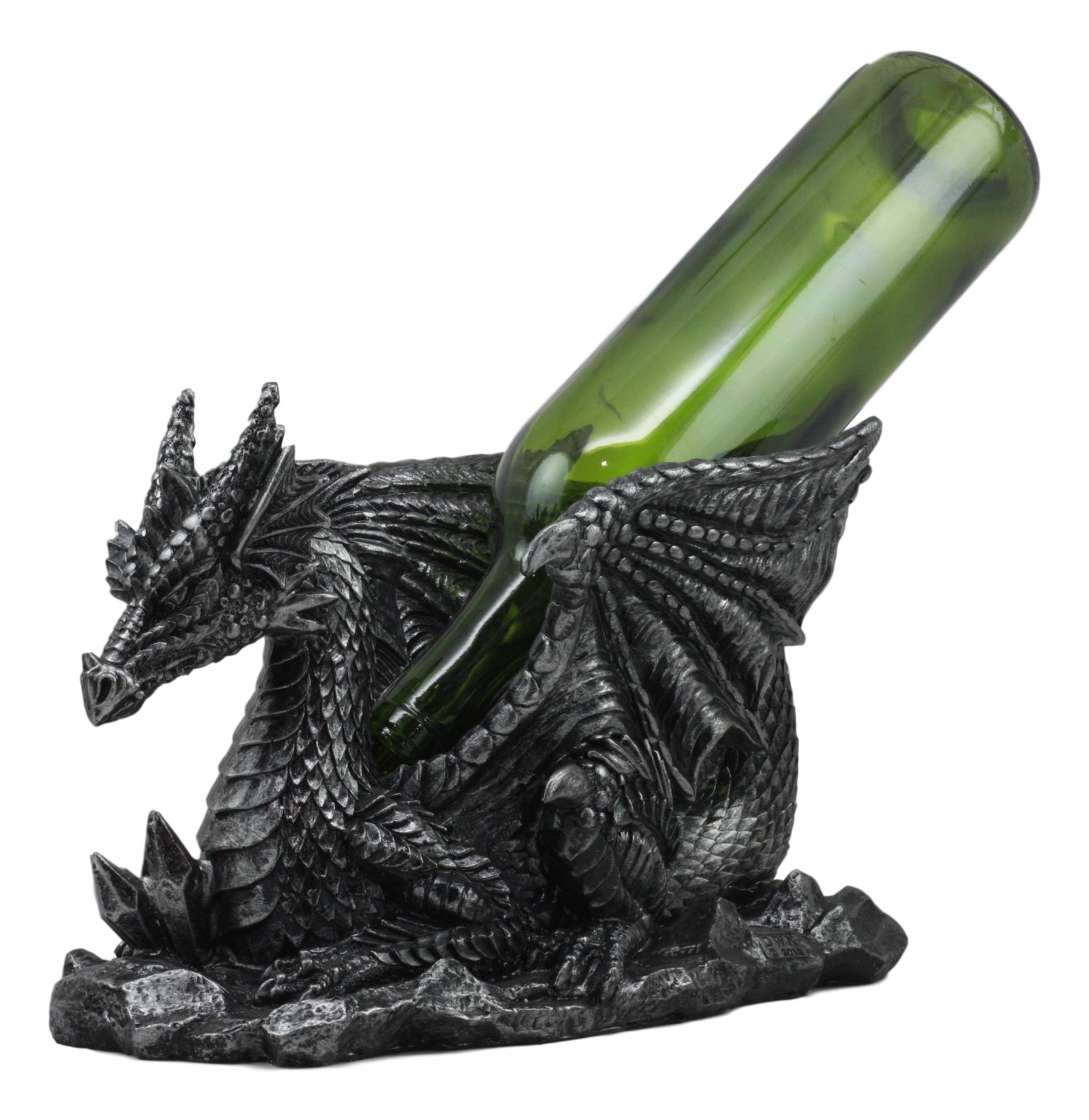 Gothic Faux Stone Old Wise Dragon Blood Centurion Wine Bottle Holder Figurine