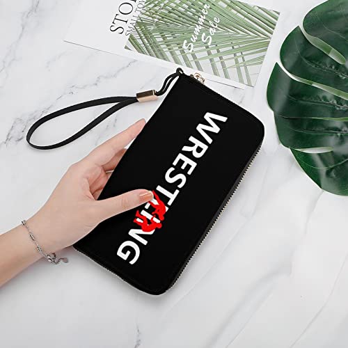 FunnyStar Wrestling Women's Long RFID Hand Wallet Wristlet Clutch Purse PU Leather Handbag with Wrist Strap