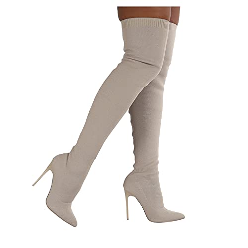 FASDNENDYS Ladies Warm Height Long Female Boots Boots Boots Shoes Winter Insert Suede Tall Lace up Boots Beige