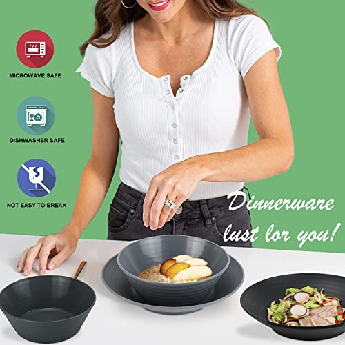 Wrova Wheat Straw Dinnerware Sets - 8 set Unbreakable Microwave Safe Dishes - Reusable Wheat Straw Plates and Bowls Sets for Kitchen - Kid’s Wheat Straw Bowls and Plate for Cereal, Soup (4 color)