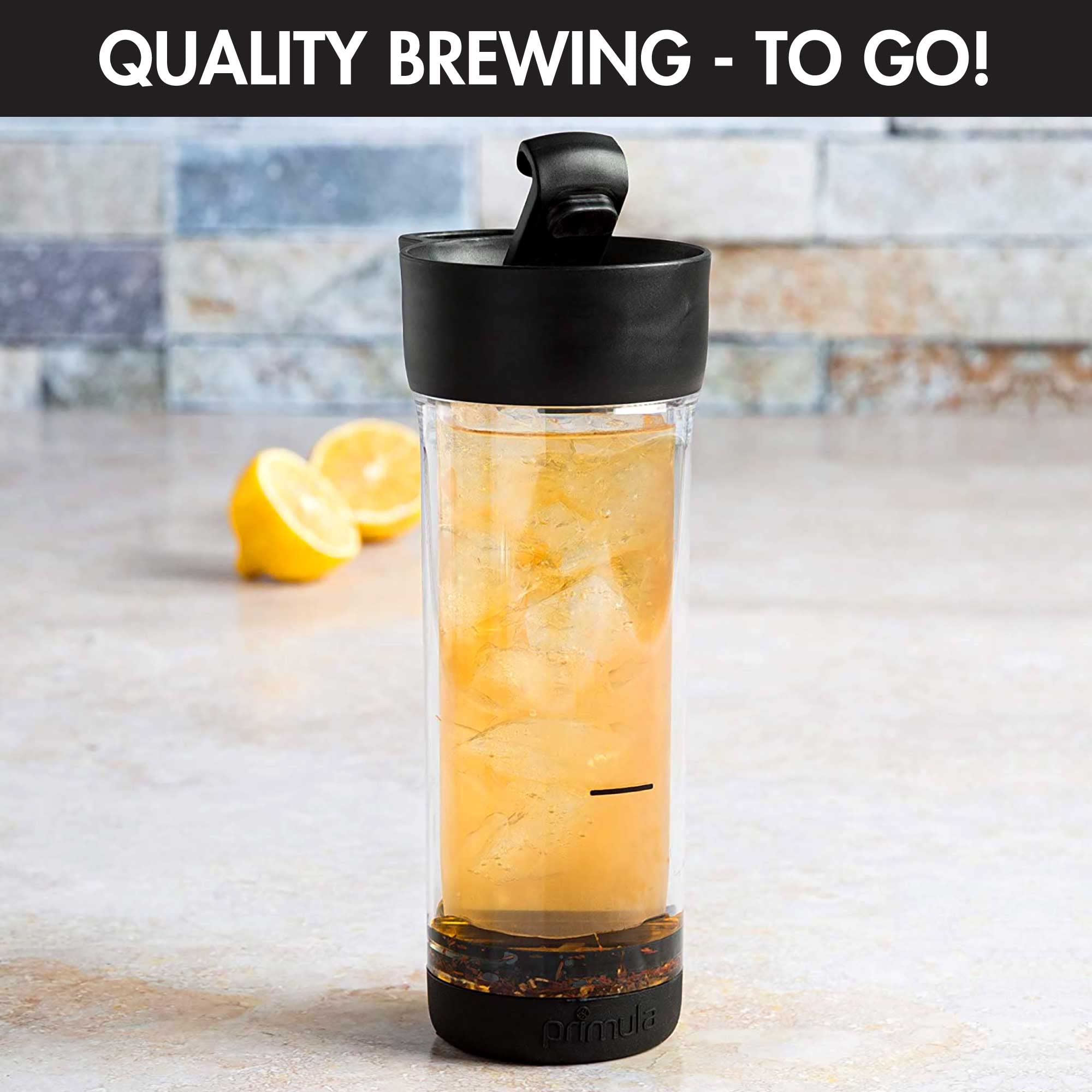 Primula Press and Go Iced Tea Maker, Travel Tumbler, Infuser Bottle, Leak-proof Flip-top Lid with Carry Loop, Dishwasher Safe, Made without BPA, 16-Ounce, Black, 1 Count (Pack of 1)