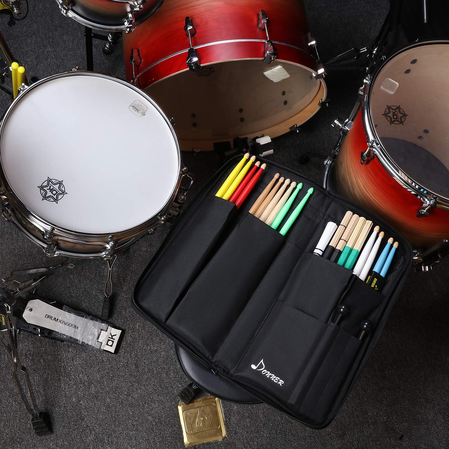 Donner Drumsticks Bag Holder Thickened Large Capacity Drum Sticks Bag Hangable Portable for Drumsticks Brushes Mallets Up to 12 Pairs, Black
