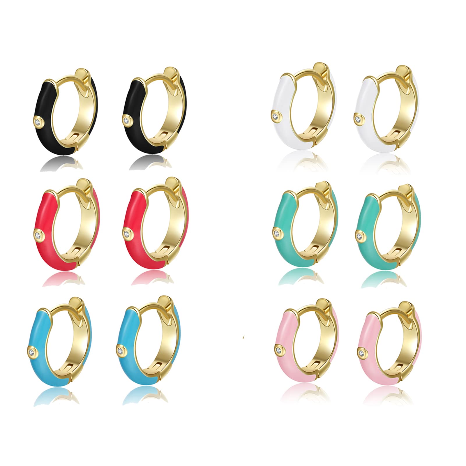 Enamel Hoop Earrings Sets, 18K Gold Plated Small Colorful Hoop Earrings, 6 Pairs Preppy Colored Gold Huggie Hoop Earrings, Cute & Atheistics Earrings Suitable for Women