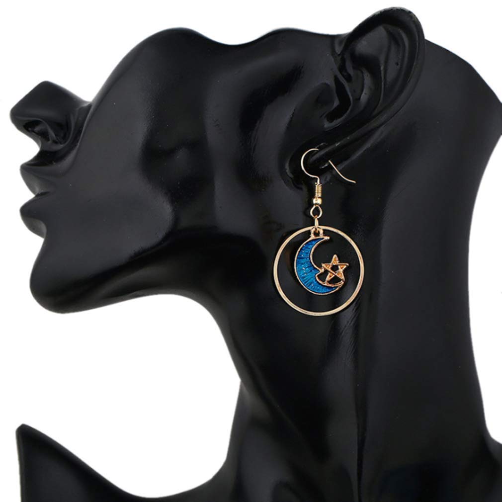 Enamel Moon Star Earth Planet Drop Hook Earrings Long Pendant Dangle Earrings Jewelry for Women Girls Creative and Useful