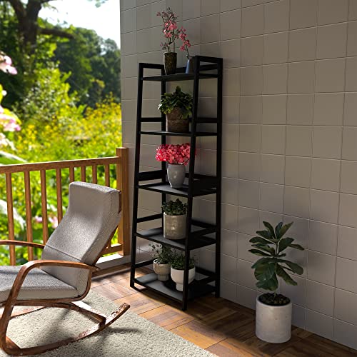 WTZ Upgraded Bookshelf, Storage Book Shelves, 5 Tier Tall Bookcase, Modern Open Ladder Shelf for Bedroom, Living Room, Bathroom, Kids Room, Office, MC-509 (Black)