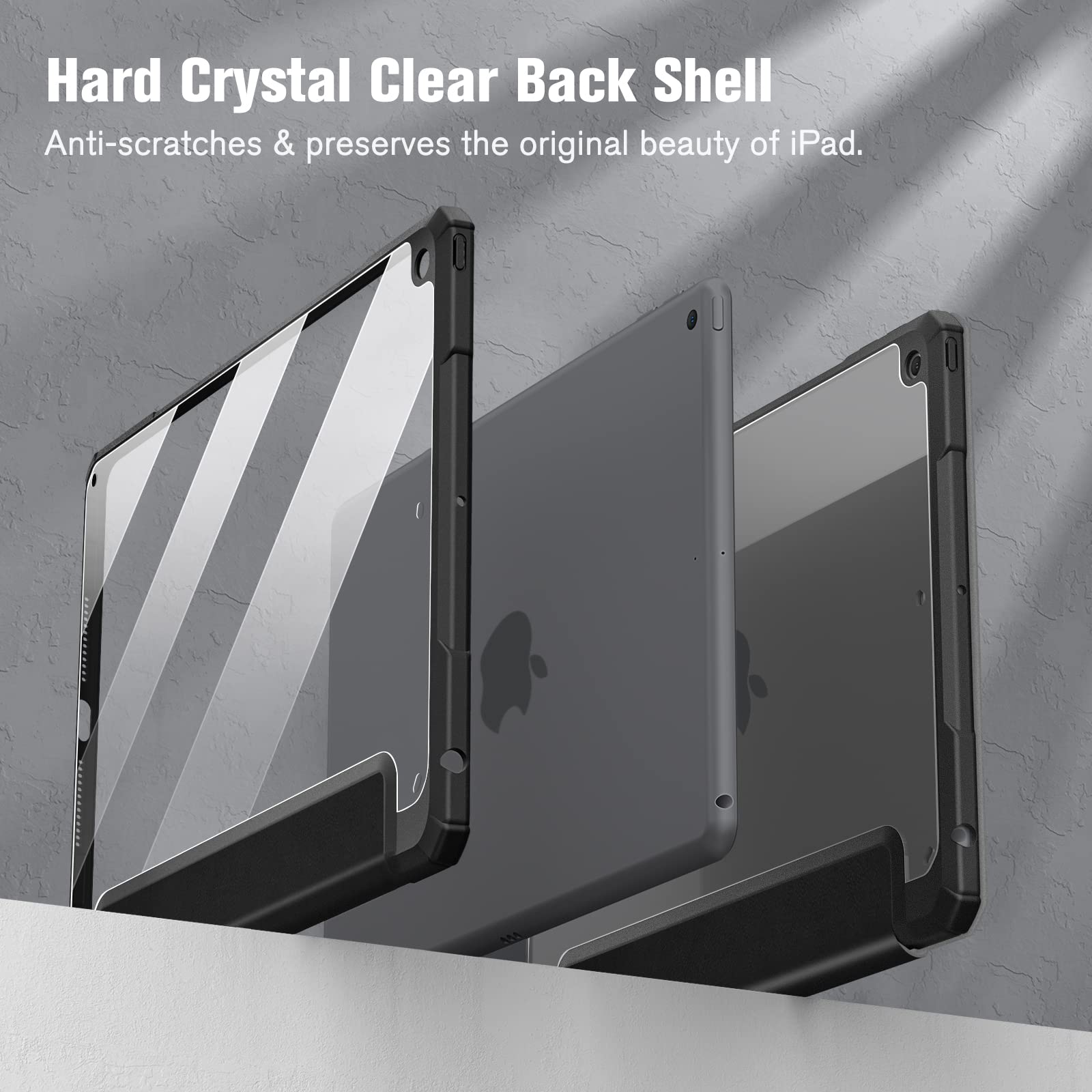 Fintie Hybrid Slim Case for iPad 9th / 8th / 7th Generation (2021/2020 / 2019) 10.2 Inch - [Built-in Pencil Holder] Shockproof Cover with Clear Transparent Back Shell, Don't Touch