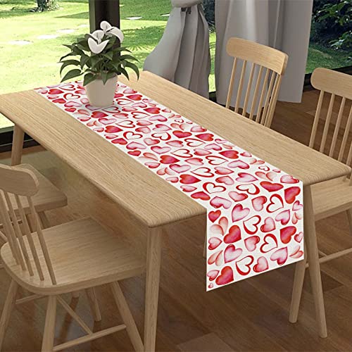 Linen Pink Watercolor Heart Valentines Day Table Runner 72 Inches Long Sweetest Day Wedding Anniversary Home Kitchen Dining Room Table Decoration
