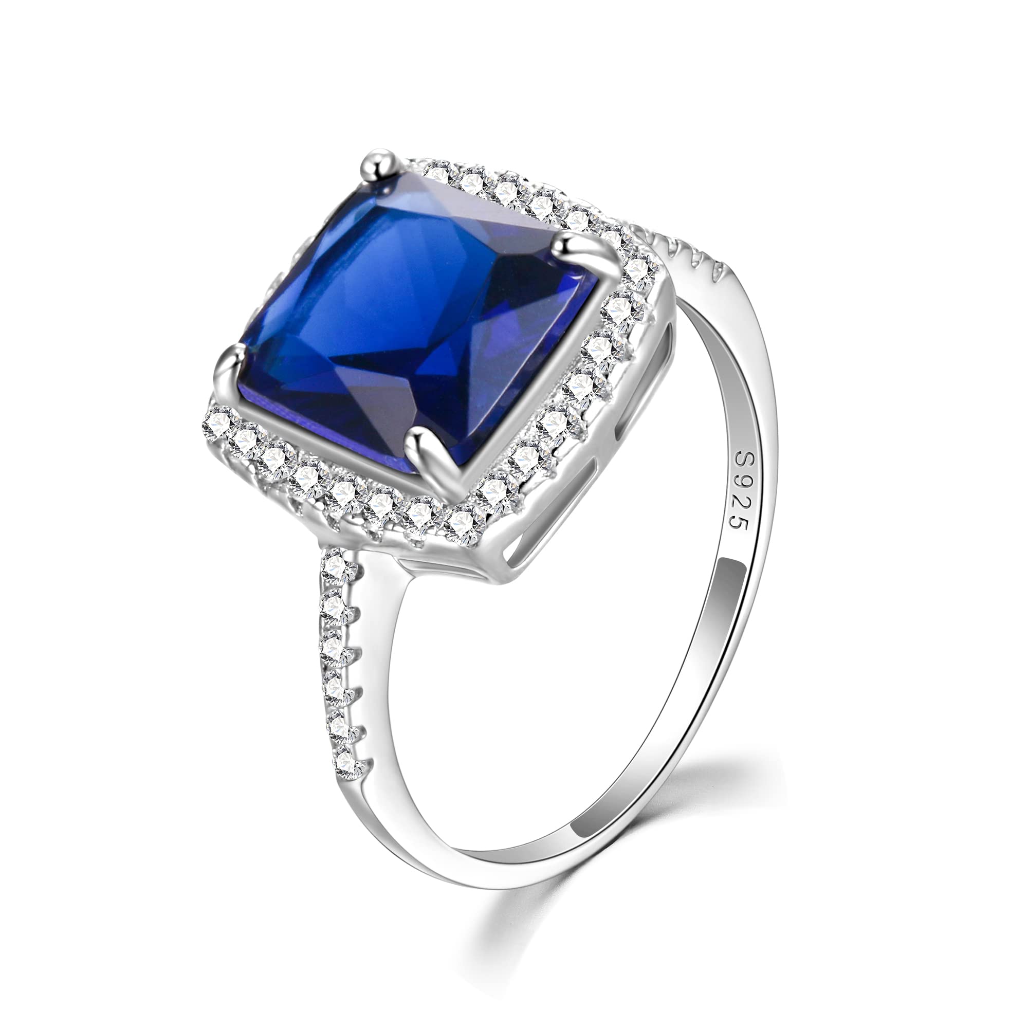 EVER FAITH 925 Sterling Silver Sapphire Color CZ September BirthstonePrincess Cut Ring Blue Size 6
