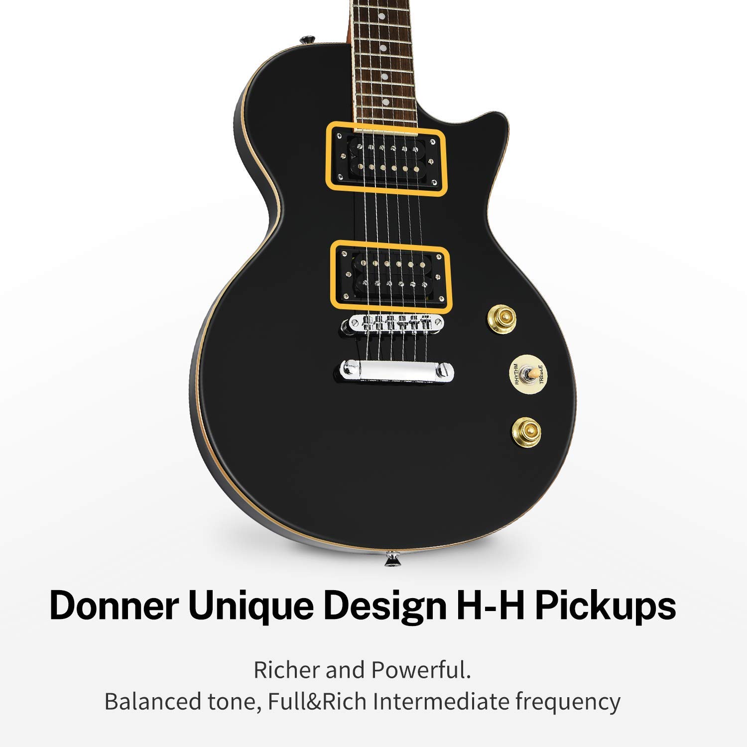 Donner Solid Body 39 Inch LP Electric Guitar Kit Black & Mini Guitar Amp, 5 Watt Wireless Small Electric Guitar Amplifier, Cyclops Guitar Combo Amp with 7 Amplifier Models 3 Types of Effects: Mod, Del