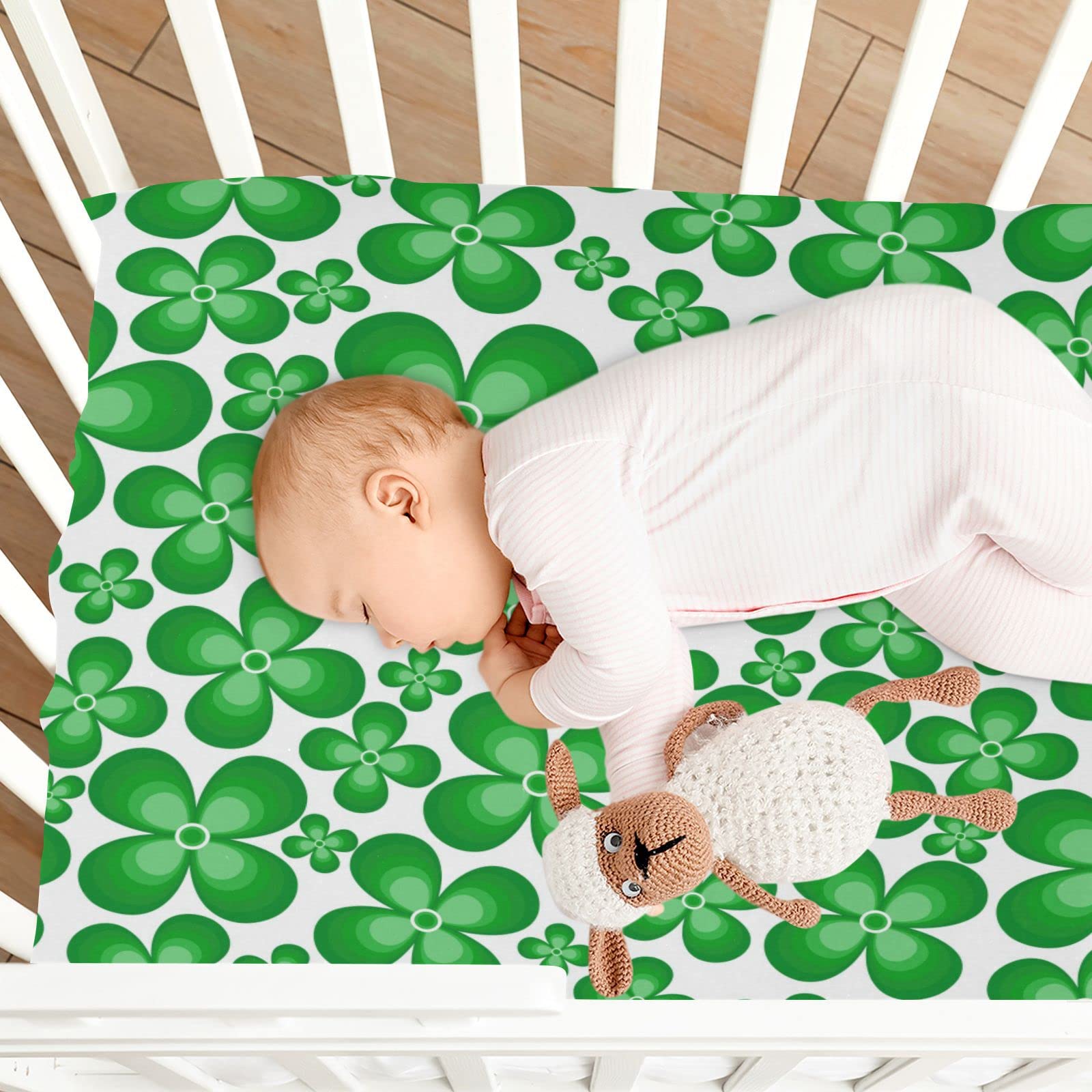 Kigai Shamrock Stretchy Fitted Crib Sheets Soft and Breathable Portable Crib Mattress Topper for Boys and Girls 28x52 in