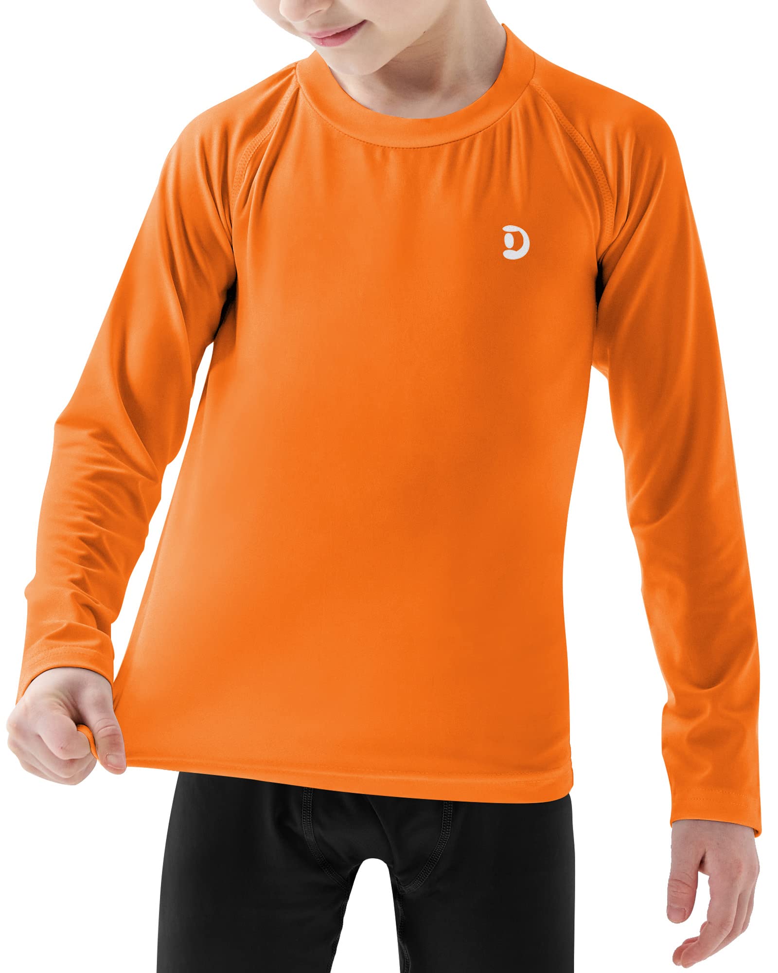 Dizoboee Youth Boys Thermal Compression Shirt Long Sleeve Kids Fleece Baselayers Sports Football Baseball Undershirt Orange S