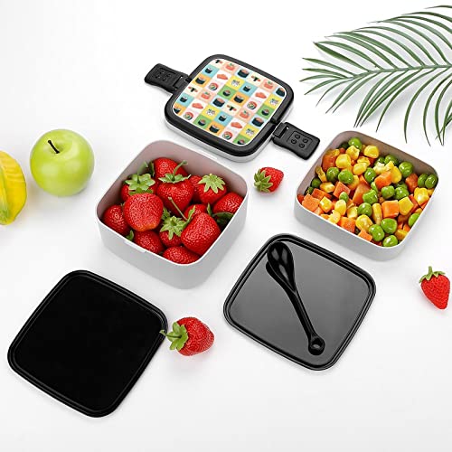 Japanese Sashimi Sushi Lunch Box Portable Double-Layer Bento Box Large Capacity Lunch Container Food Container with Spoon