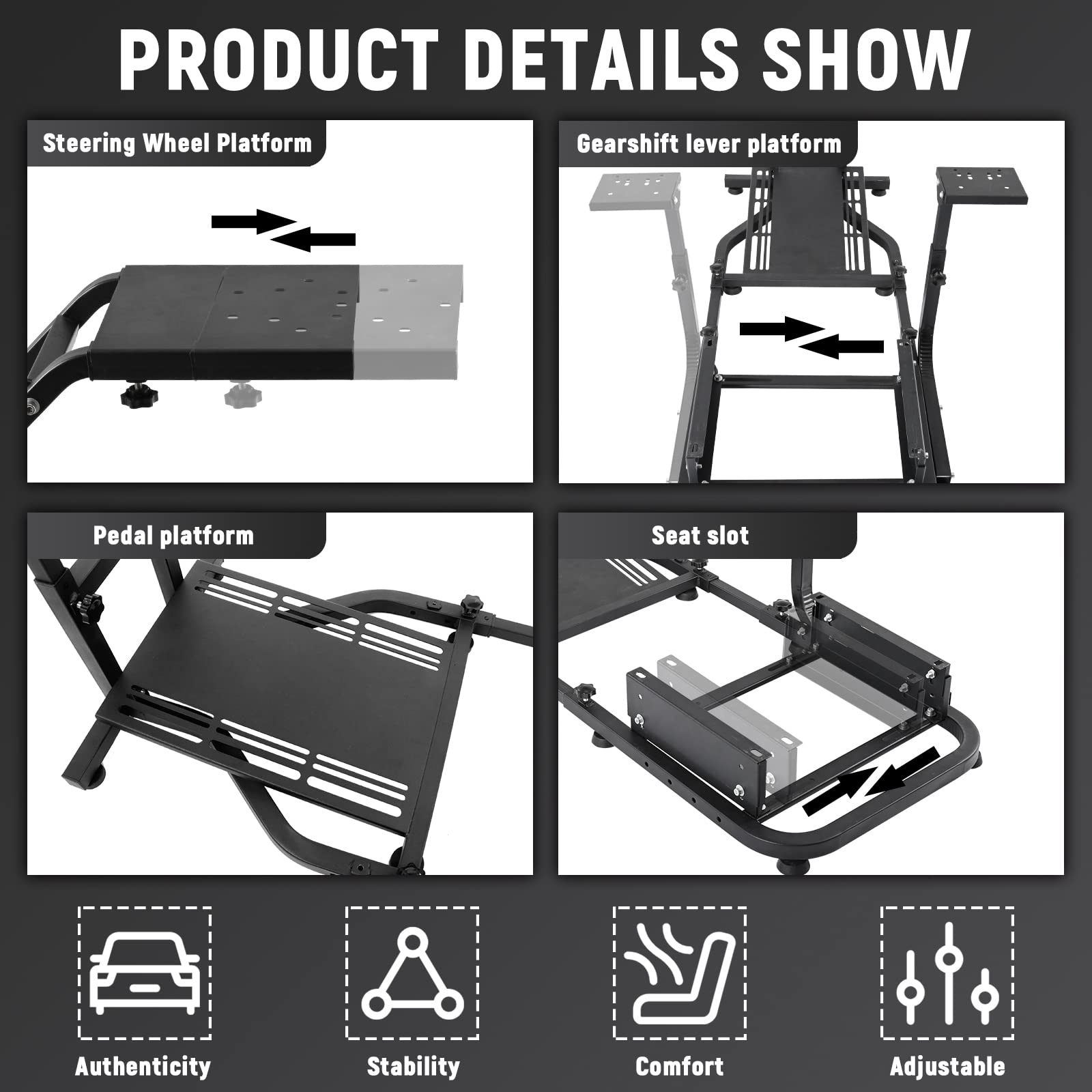 Gazzyt Racing Simulator Cockpit Stand with Red Racing Chair Adjustable Racing Wheel Stand fit for Logitech G27 G29 G920, Thrustmaster T300 T300RS T248, Without Wheel Pedal and Shifter