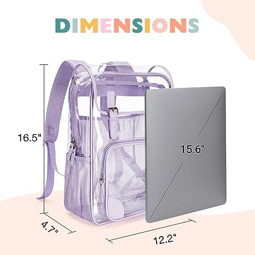 mommore Clear Backpack Heavy Duty Thick PVC Transparent Backpack with Leather Trim Large Capacity See Through Backpack for Work, Stadium