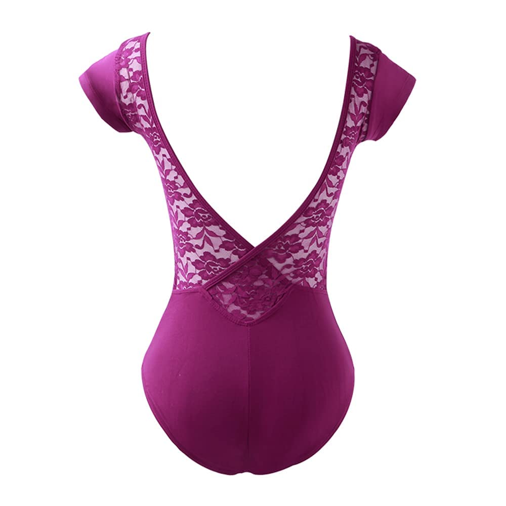 Dons Girl Ballet Leotard for Women's Lace Classic Short Sleeve Leotard for Dance Balle