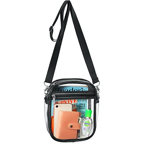 Lorbro Clear Bag Stadium Approved, Clear Crossbody Bag with Front Pocket, Adjustable Straps Shoulder Bags Clear Purses for Women Sporting Events, Concerts, Festivals (Clear, L)