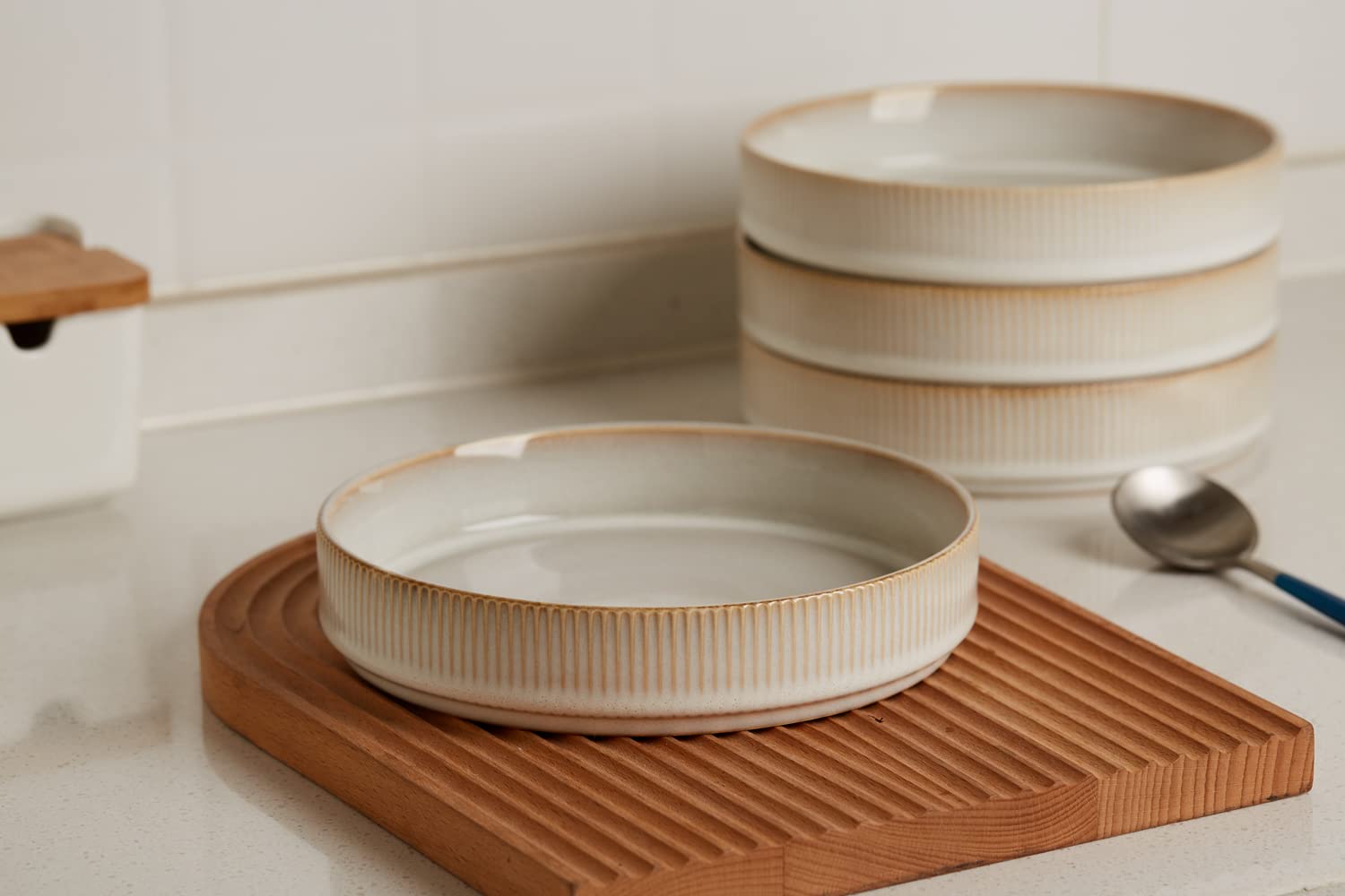 famiware Star 7.5" Pasta Bowls Set, Salad Bowl Set of 4, Double Reactive Glaze, Stackable, Perfect for Your Friend for Housewarming, Thanksgiving, Christmas, Cappuccino White