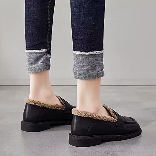 FASDNENDYS Leisure Women's Winter Keep Warm Winter Non Slip Square Heels Round Toe Lazy Casual Shoes Womens Flashback Casual Shoes Black