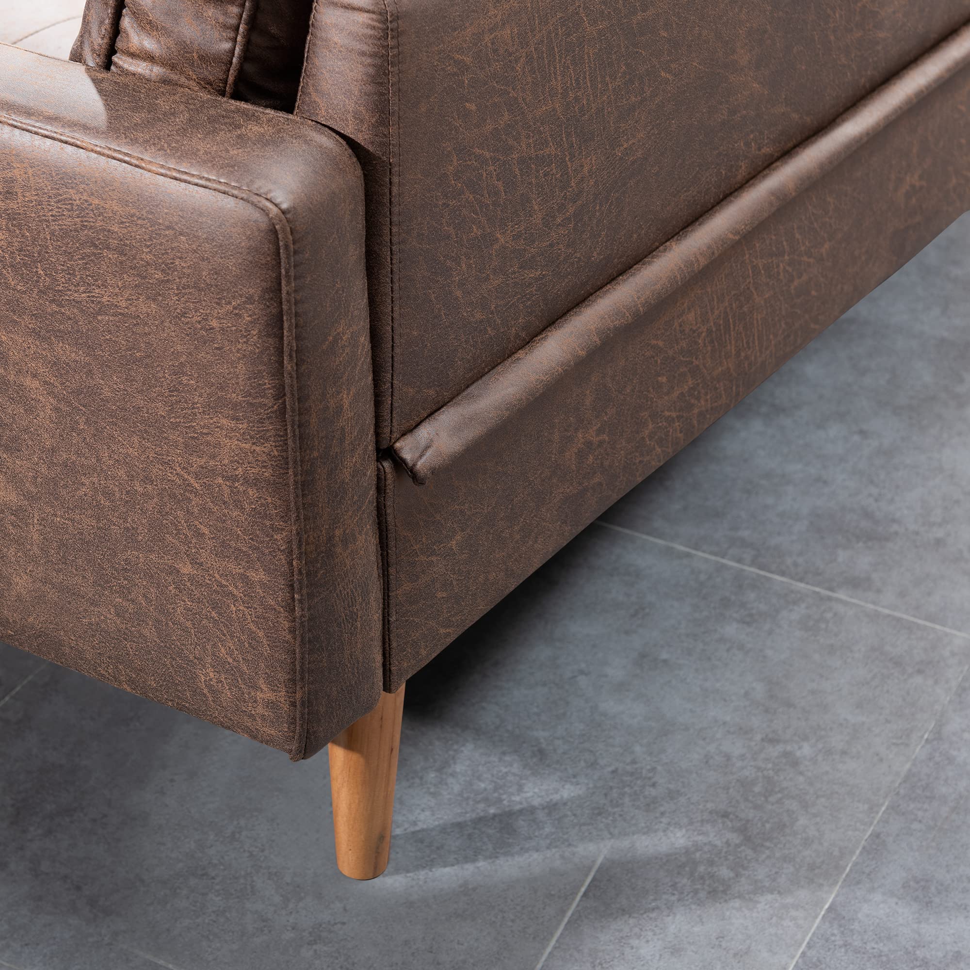 HOOOWOOO 83" Small L Shaped Sofa Couch,Mid Century Modern Tufted Sofa with Right Chaise for Small Living Room Apartment Office,Brown Faux Suede