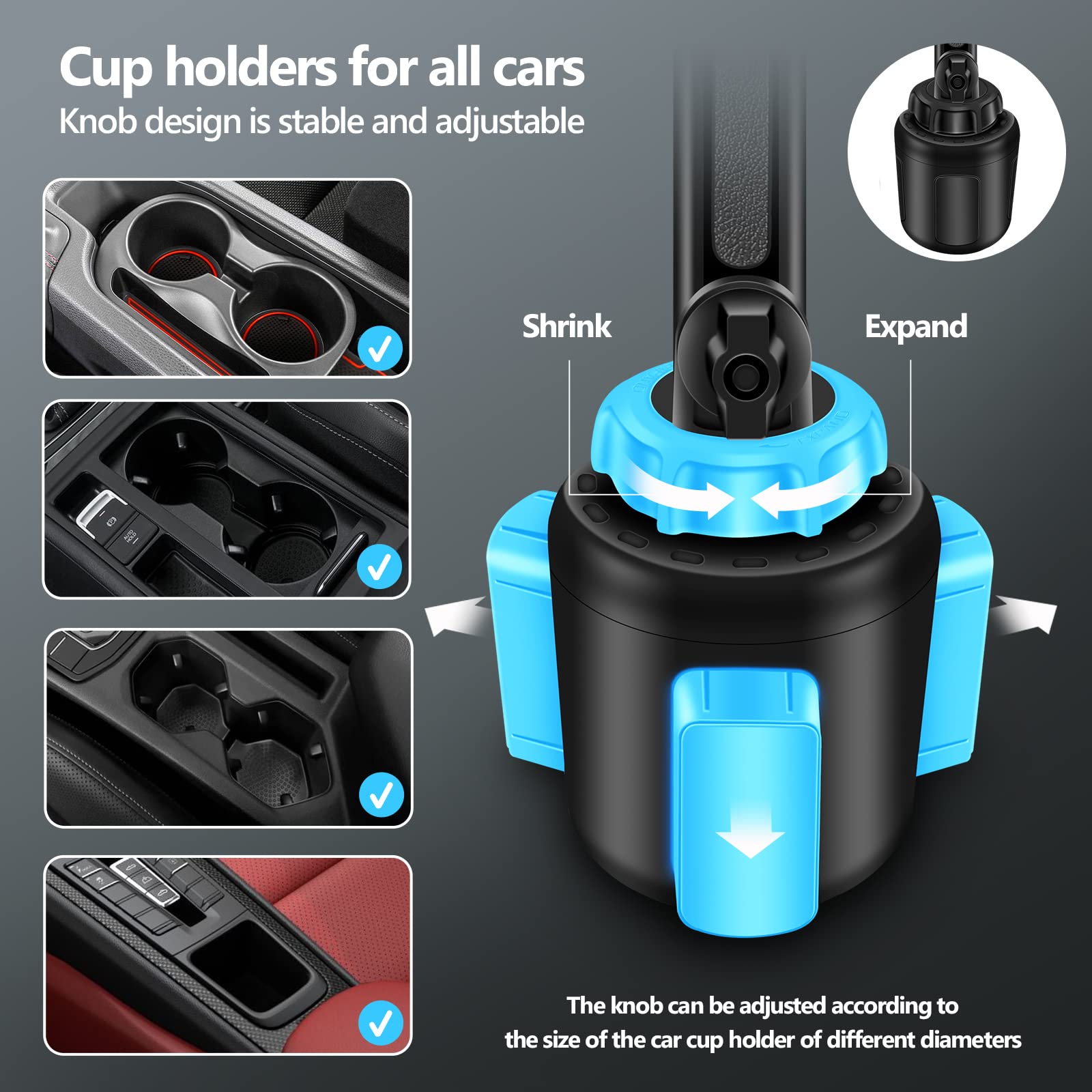 FULNEY Wireless Car Charger Mount, Cup Holder Phone Mount, Air Vent Mount, 15W Qi Charging, Compatible for Galaxy Z Fold 4/3/2/S23 Ultra, iPhone 14 Pro Max, Auto Clamping 5.6in-7.4in