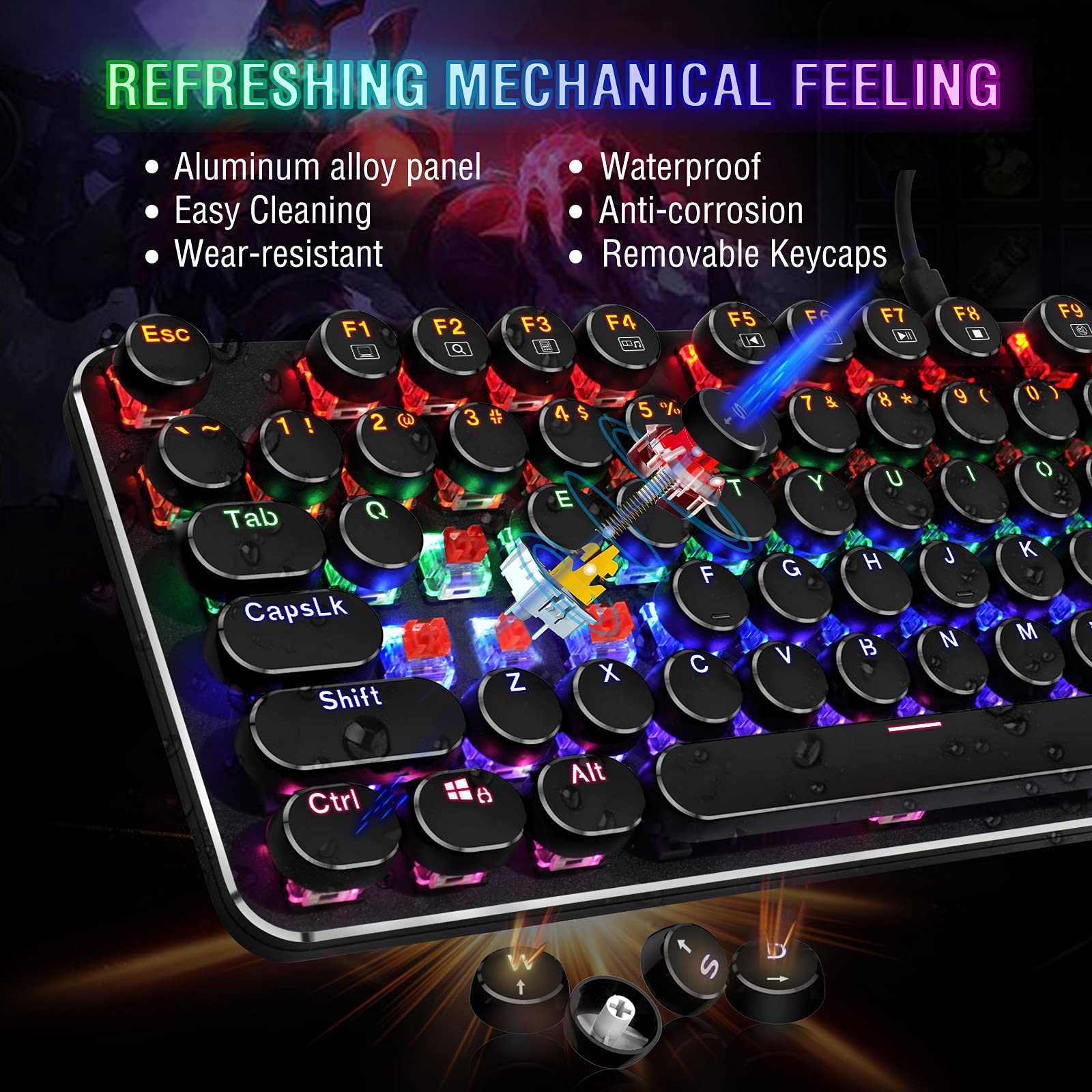 EDJO Mechanical Gaming Keyboard, 87 Keys Red Switches with LED Rainbow Backlit Wired Computer Gaming Keyboard for Windows PC Gamers