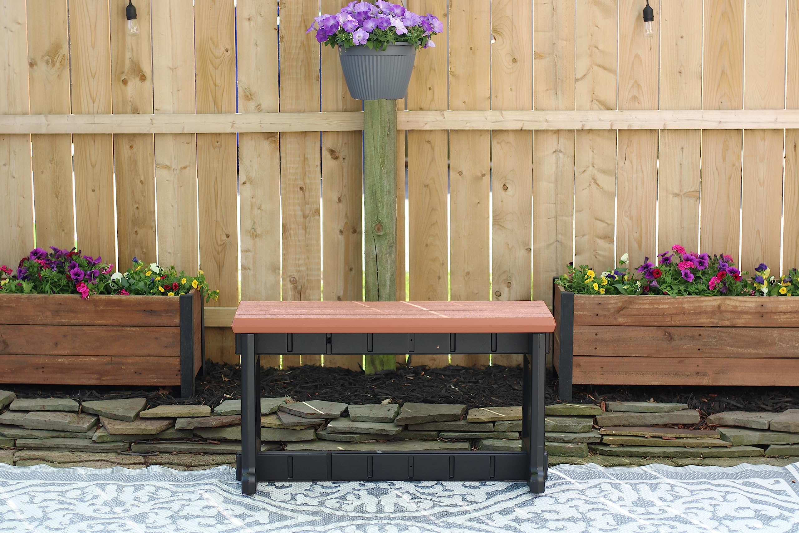 Leisure Accents Bench, Redwood Top with Black Sides, 1 Pack - Proudly Made in The USA, Click and Lock Hardware-Free Assembly, Durable and Stylish Outdoor Seating